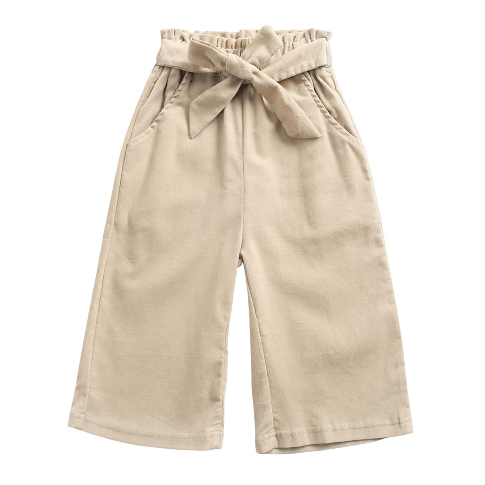 Corduroy Capri Pants for Girls Wide Leg Paper Bag Waist Capris Belted ...
