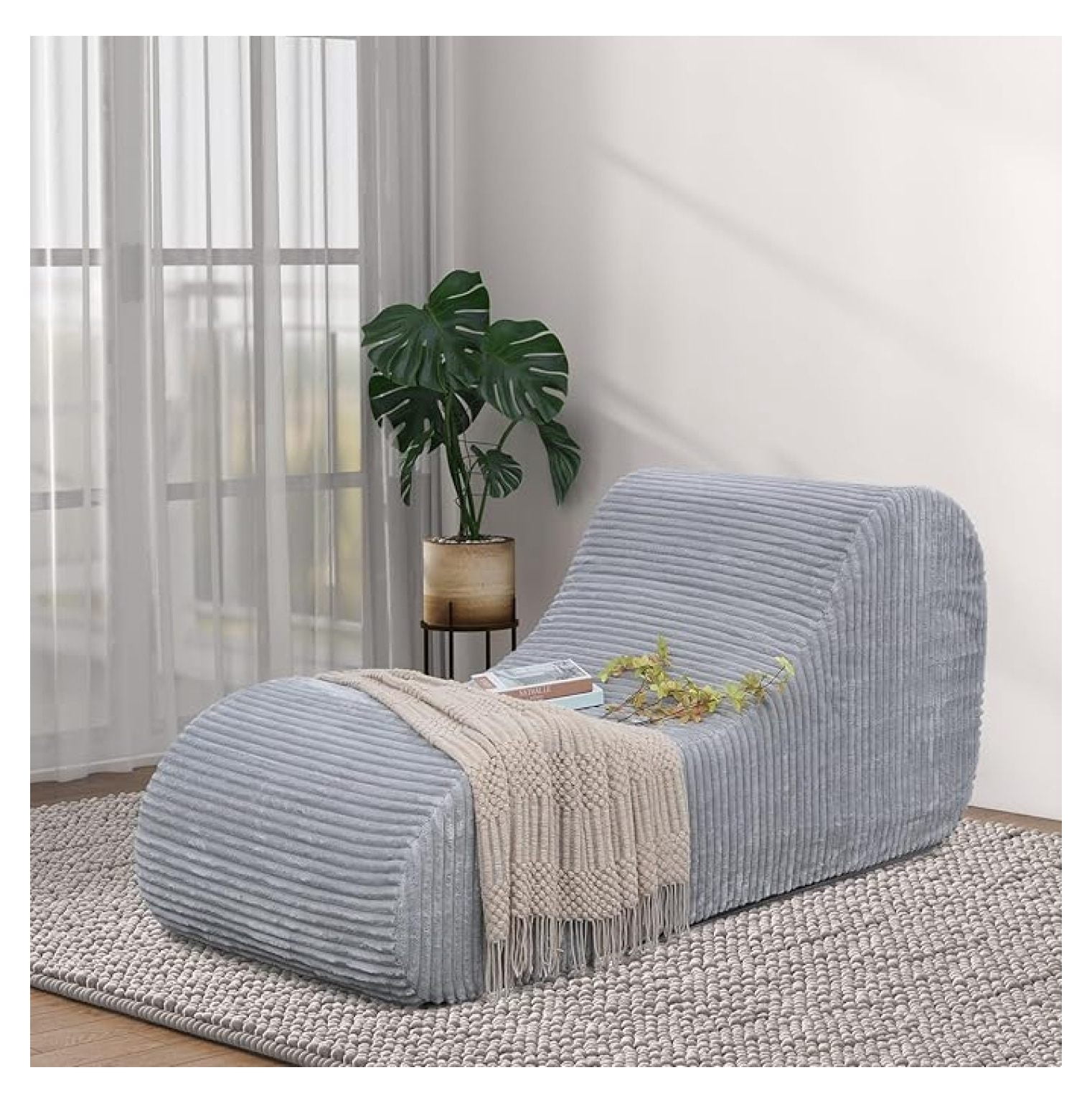 Corduroy Chaise Lounge Chair Couch Indoor Oversized High-Density Sponge ...