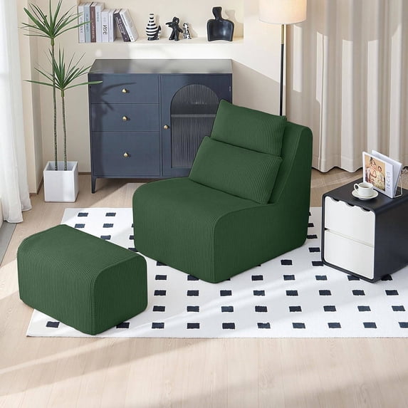 Corduroy Compression Lounge Chair with Ottoman, Upholstered Single Lazy ...