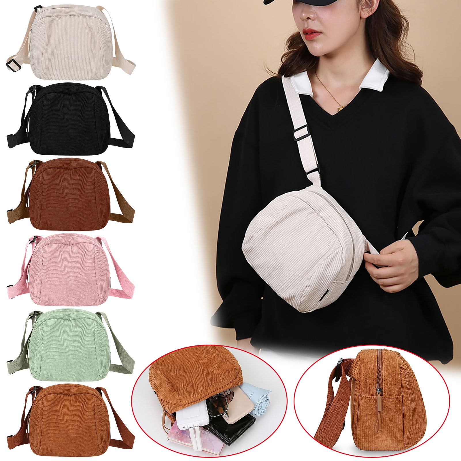 Corduroy Crossbody Bag Womens | Large Capacity Shoulder Purse | Soft ...