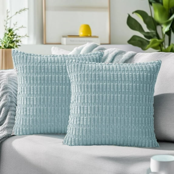 Corduroy Decorative Light Blue Throw Pillow Covers 18x18 Inch Set of 2 ...