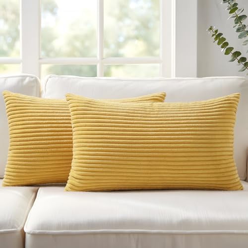 Corduroy Decorative Throw Pillow Covers 12x20 Set of 2 for Sofa Living ...