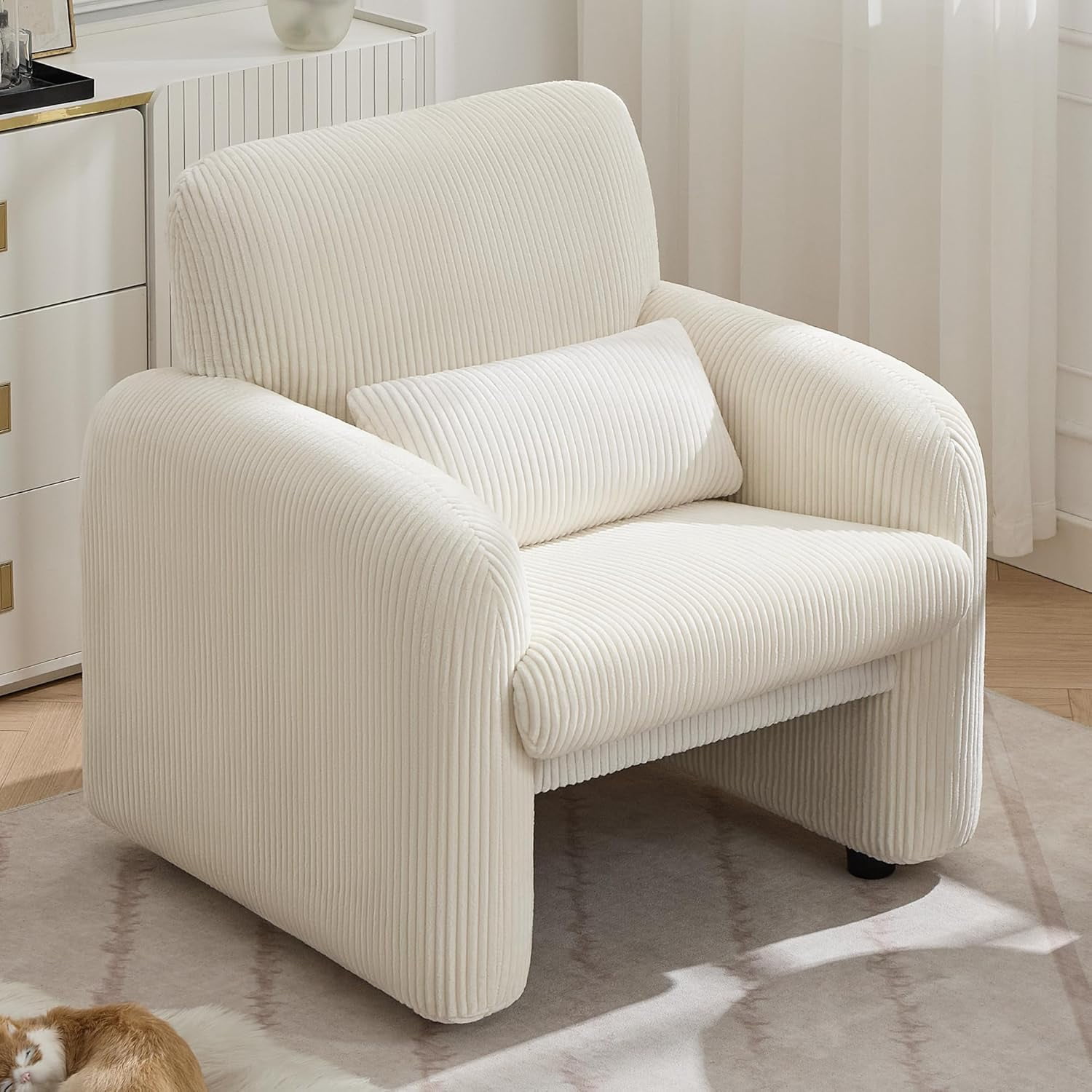 Corduroy Fabric Accent Chair, Modern Upholstered Living Room Chairs ...