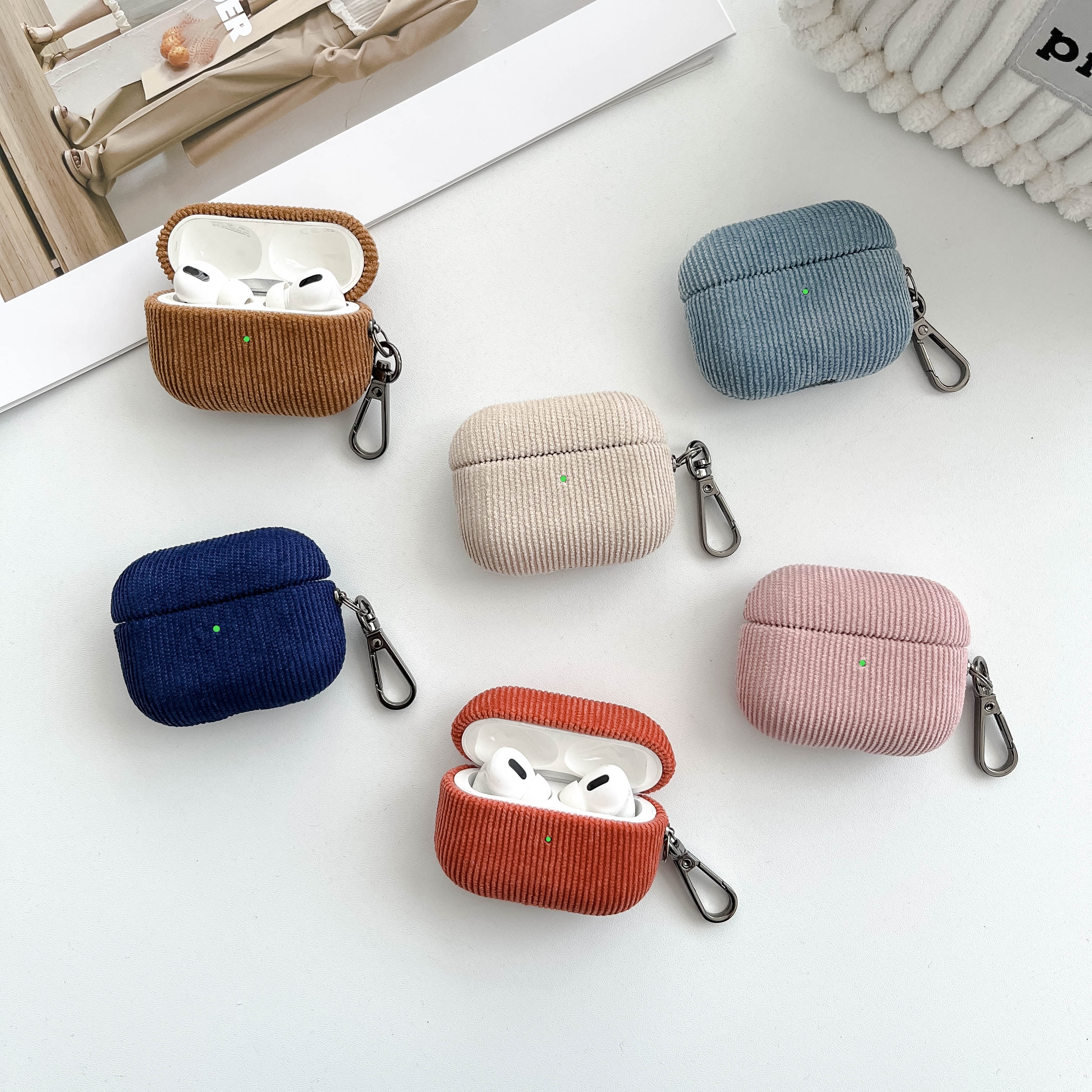 Corduroy Fabric Earphone Case Bluetooth Headset Case For Apple Airpods ...