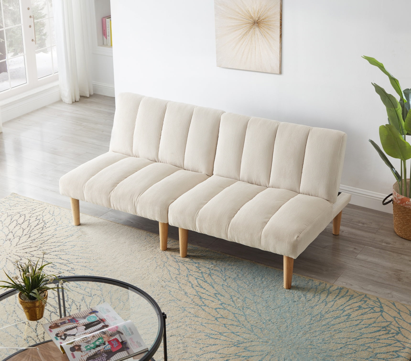 Corduroy Fabric Futon Sofa Bed, Comfy Futon Couch with Adjustable ...