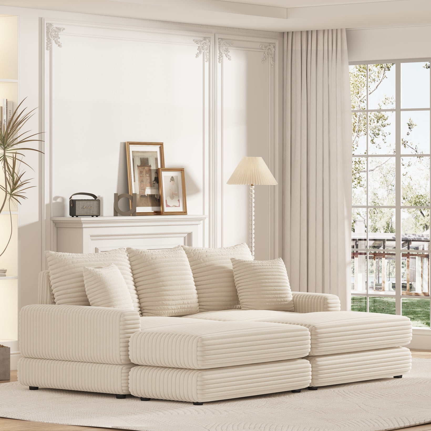 Corduroy Fabric Sofa Couch, 86.6" Oversize Loveseat with 2 Ottomans, 3 ...