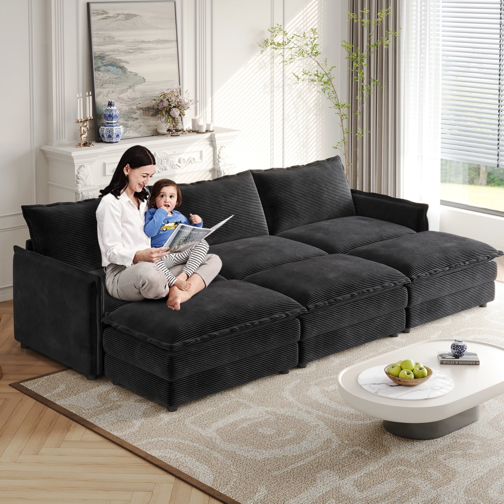 Corduroy Fabric & Three Movable Footrests - Comfortable Rest in Living ...