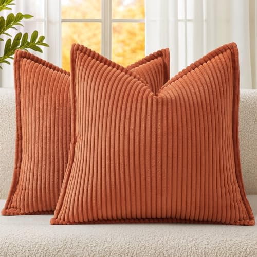 Corduroy Fall Throw Pillow Covers 26x26 Set of 2, Neutral Decorative ...