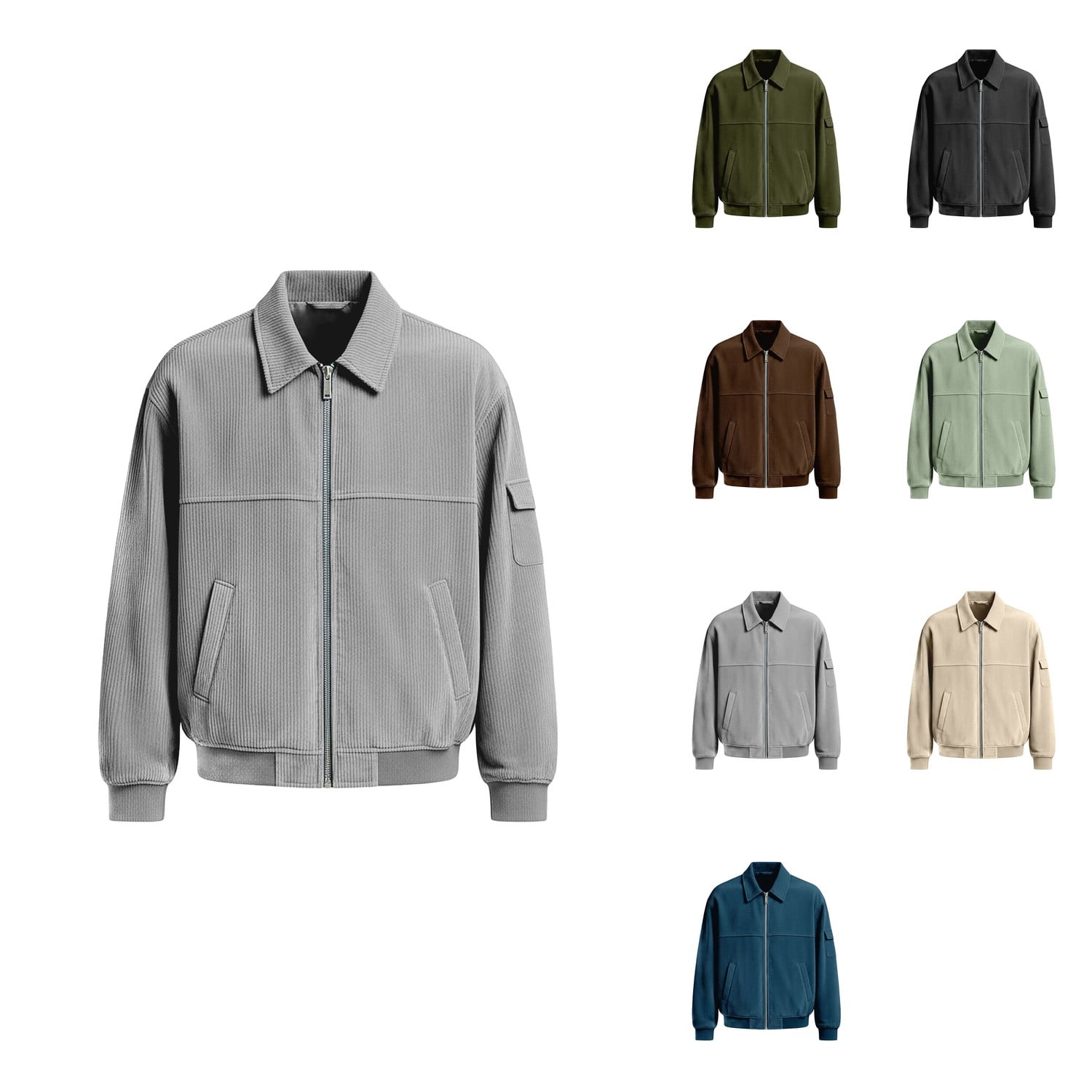 Corduroy Fashion Casual Long Sleeve Pocket Jacket, Men's Zip-Up Flannel ...