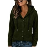 Corduroy Hoodies for Women Long Sleeve Button Down Shirts Front Pocket ...