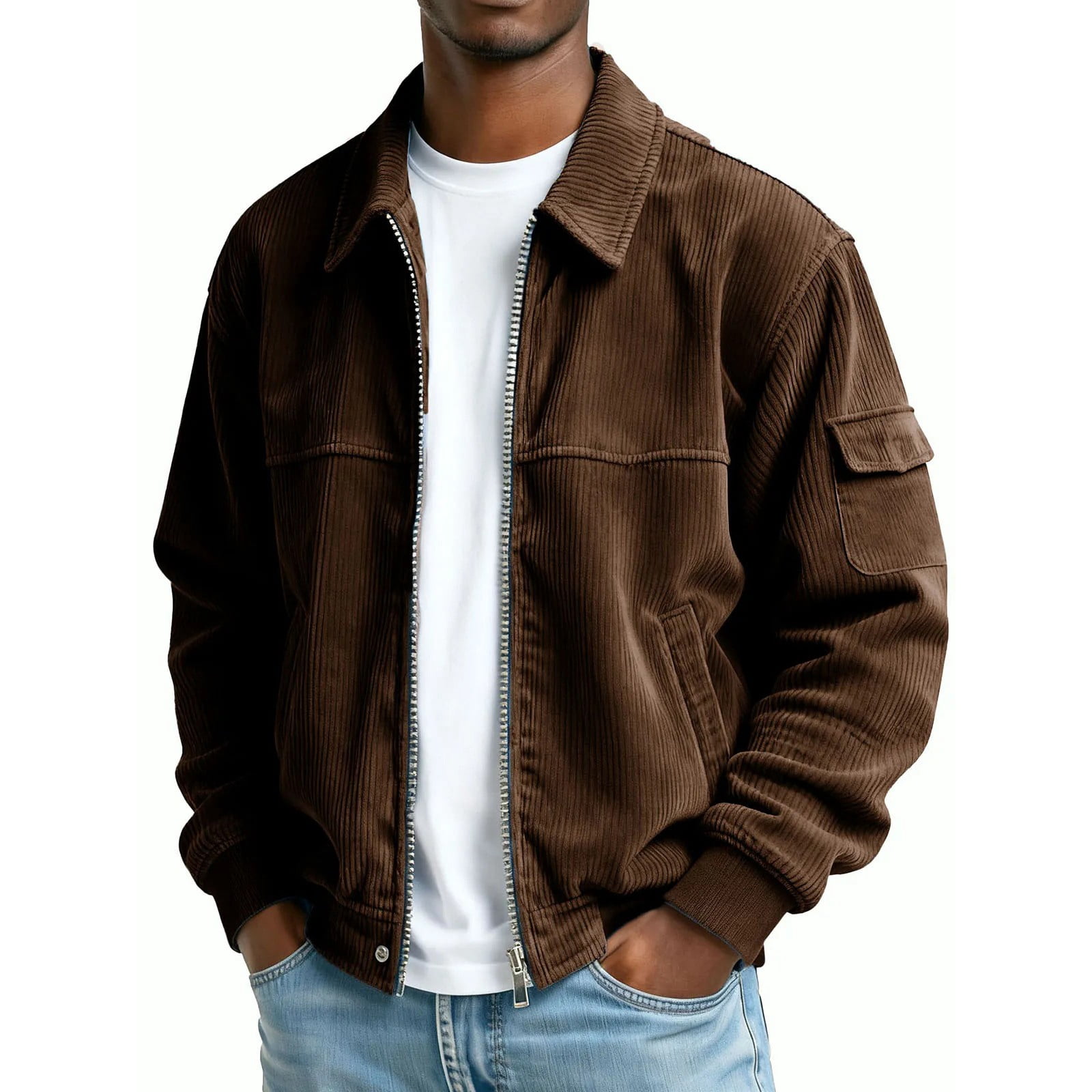 Corduroy Jackets for Men Casual Fall Winter Button Up Bomber Coat with ...