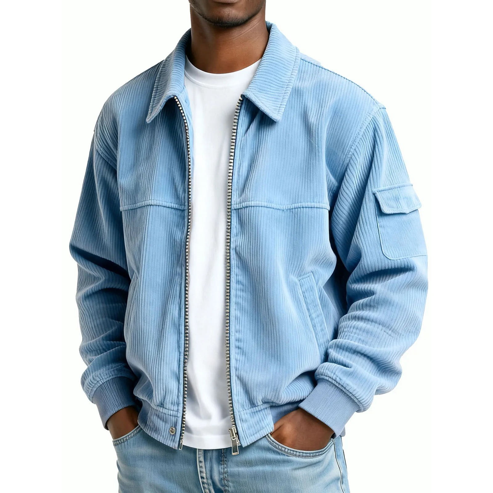 Corduroy Jackets for Men Casual Fall Winter Button Up Bomber Coat with ...