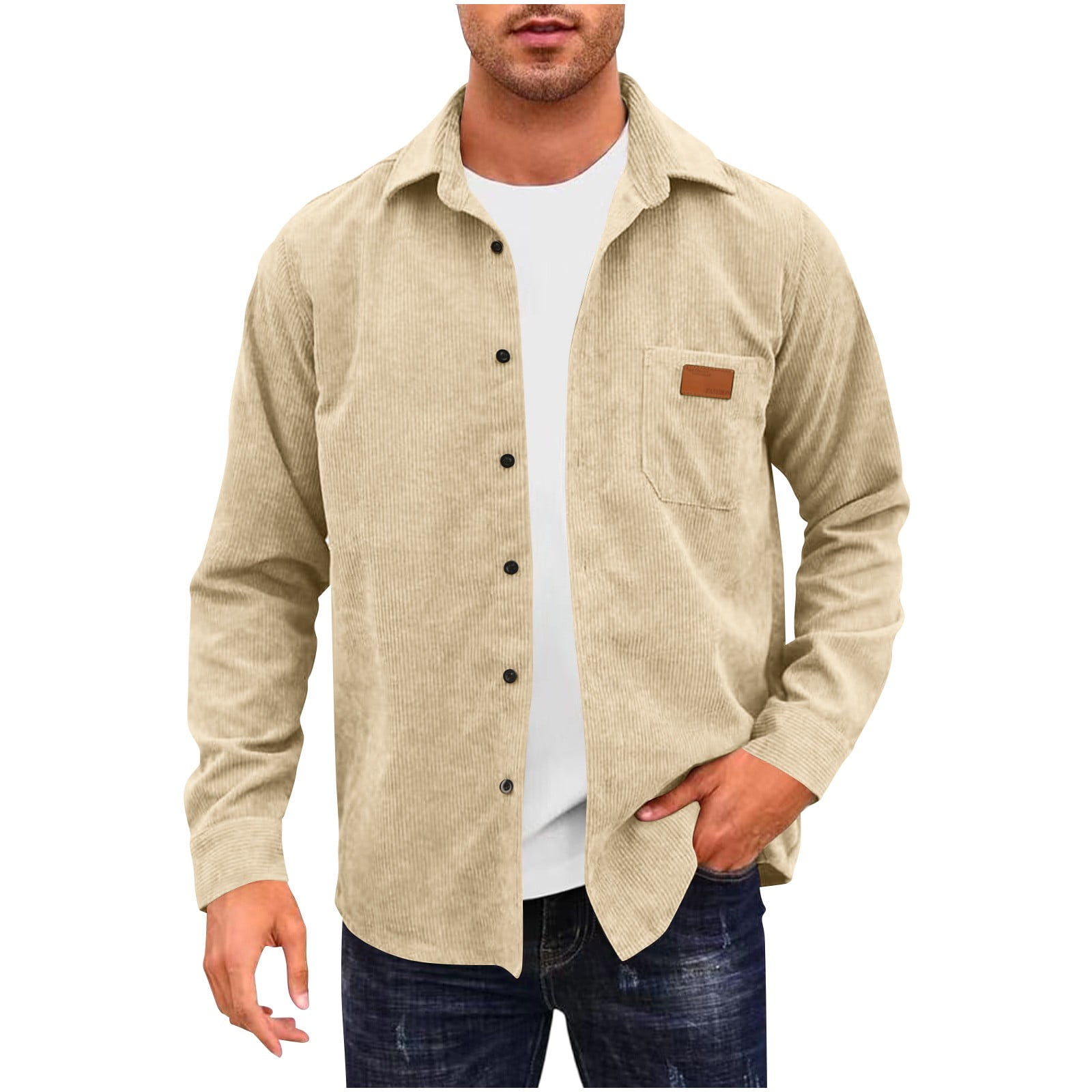 Corduroy-Jackets for Men with Pocket Long Sleeve Button-Down Collared ...