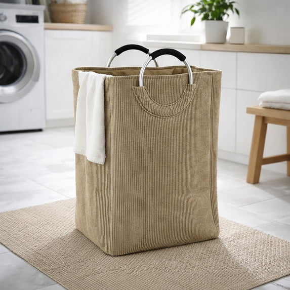 Corduroy Laundry Basket 55L Sand Beige - Walmart.com