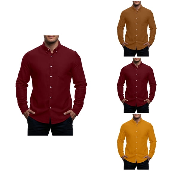 Corduroy Long Sleeve Button Down Shirt, Men's Casual Untucked Oxford ...
