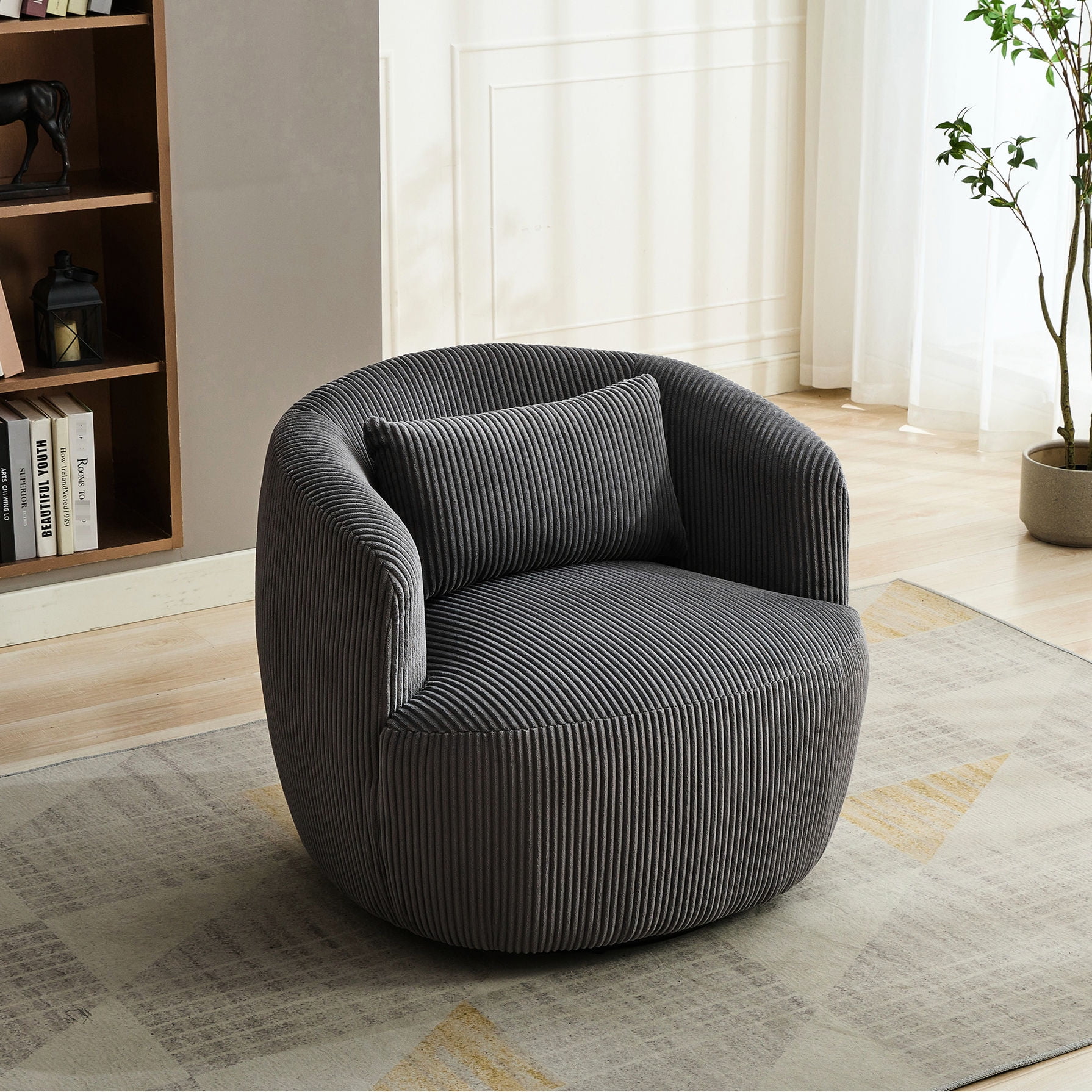 Corduroy Material Soft Chair - 360° Swivel Design - In Living Room for ...
