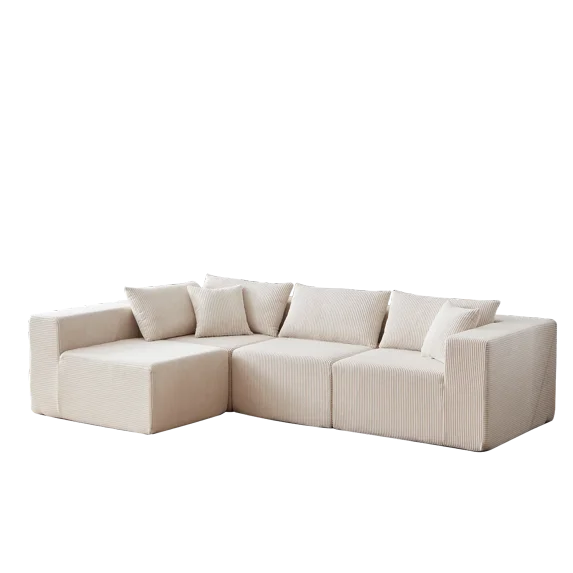 Corduroy Modular L Shaped Sectional Sofa Luxury Floor Couch Upholstered ...