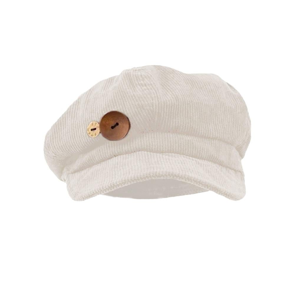 Corduroy Octagonal Hat Autumn and Winter Vintage Button Corduroy ...