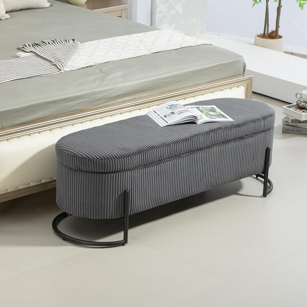 Corduroy Ottoman, Multifunctional Storage Bench for Bedroom or Entryway ...