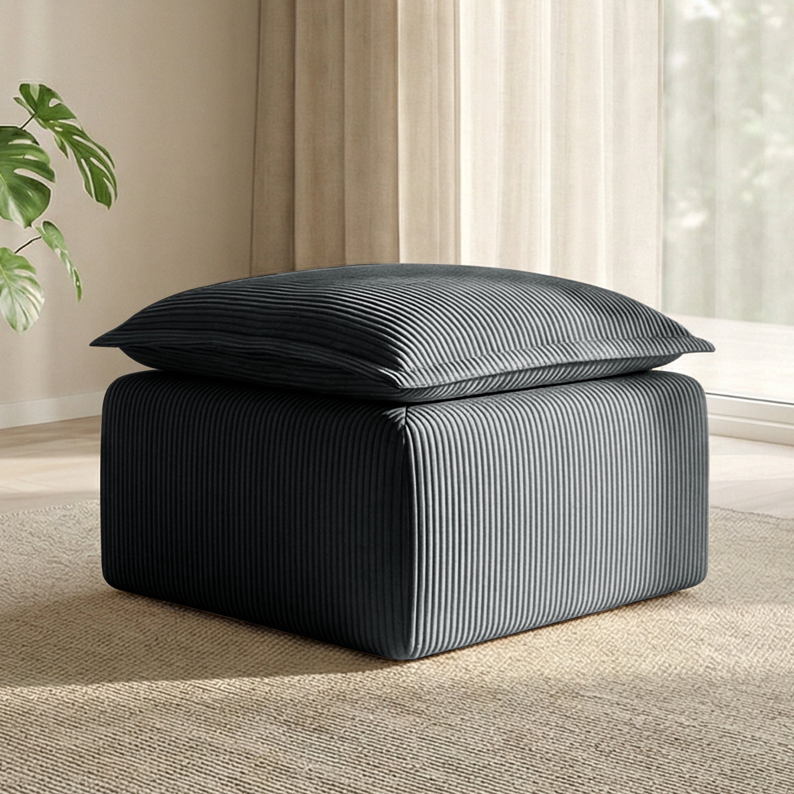 Corduroy Ottoman Pouf for Modular Sectional Sofa Upholstered Footrest ...