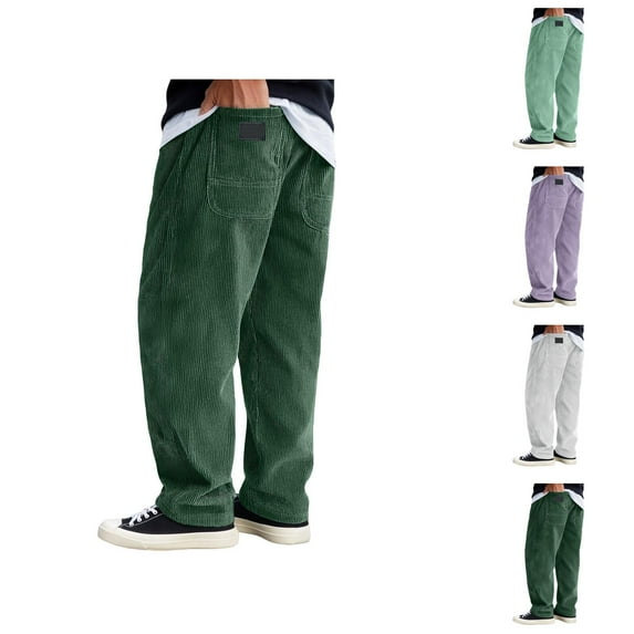 Corduroy Pants for Men Fall Winter Elastic Waist Drawstring Loose ...