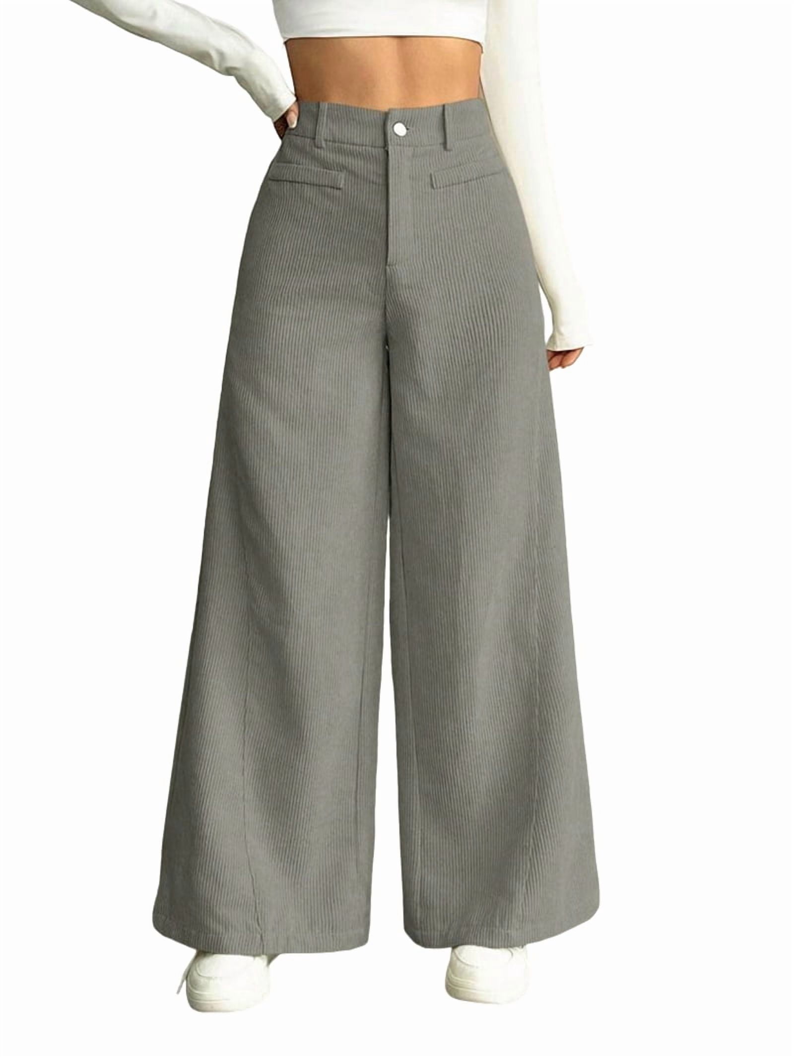 Corduroy Pants for Women Casual High Waisted One Buttoned Stretchy ...