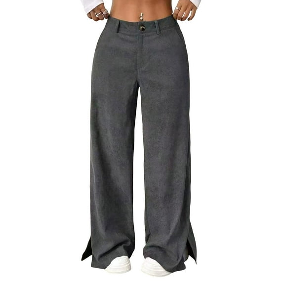 Corduroy Pants for Women Pull On Straight Leg Slacks Loose Casual ...