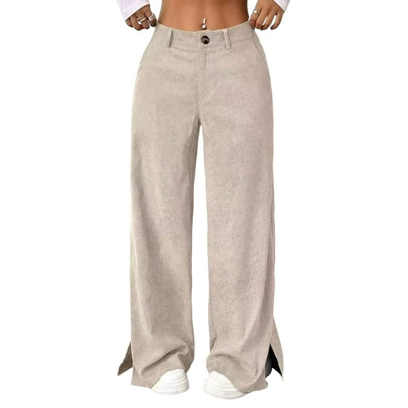 Corduroy Pants for Women Pull On Straight Leg Slacks Loose Casual ...
