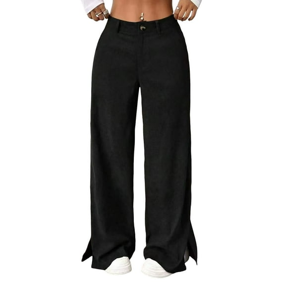 Corduroy Pants for Women Pull On Straight Leg Slacks Loose Casual ...