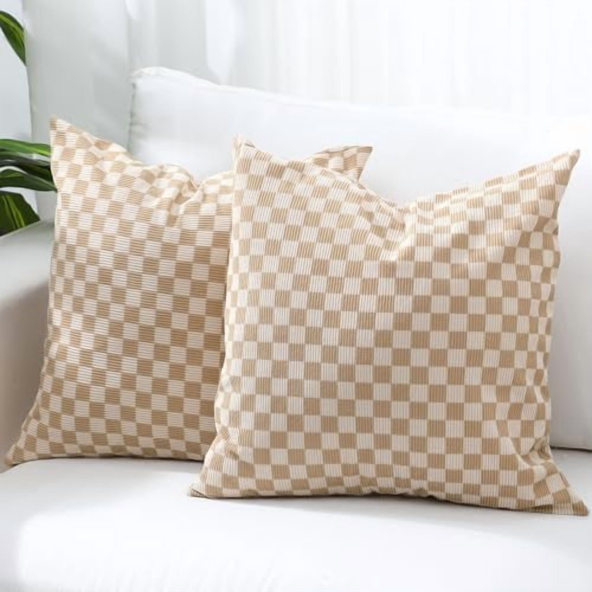 Corduroy Pillow Cover, Pack of 2 Checkerboard Throw Pillows, Khaki and ...