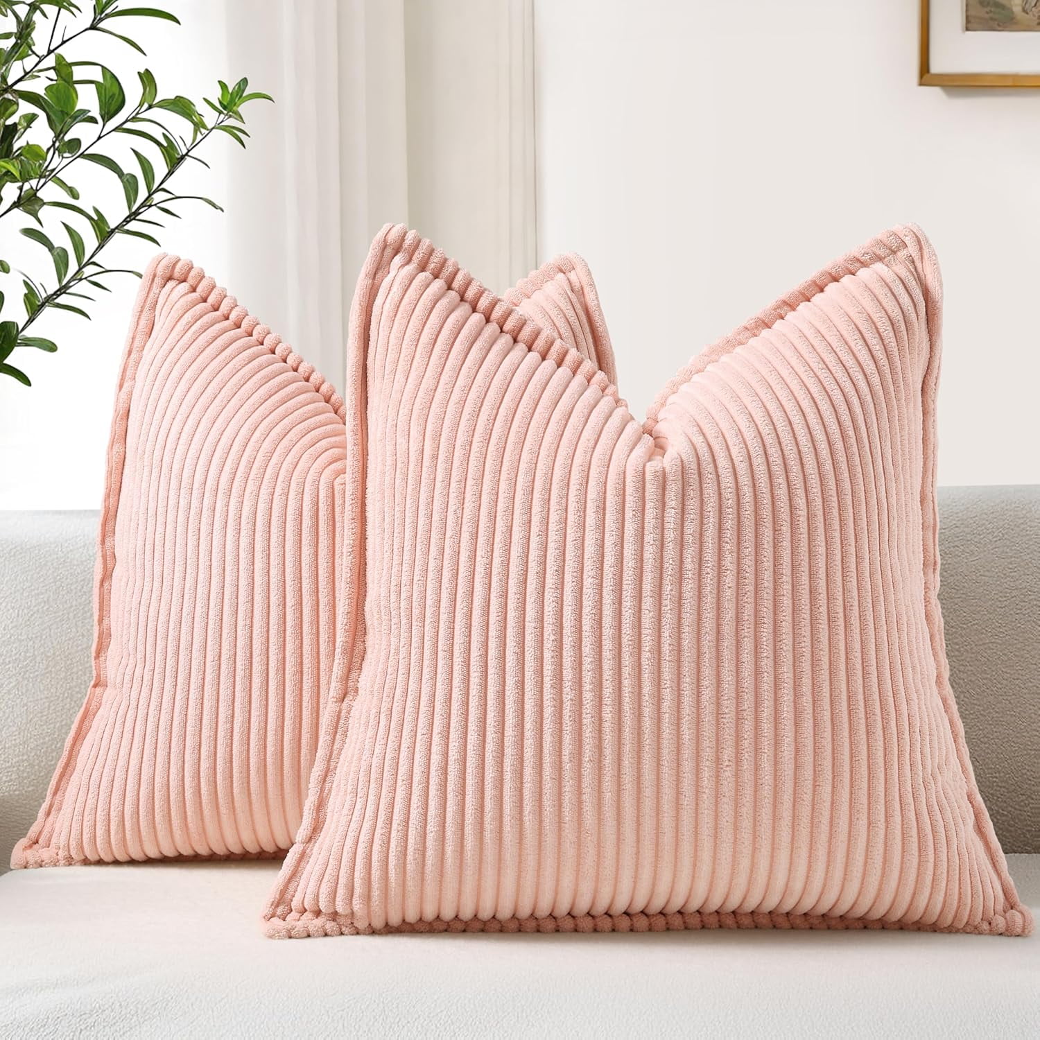 Corduroy Pink Throw Pillow Covers 18x18 Set of 2 Decorative Soft ...