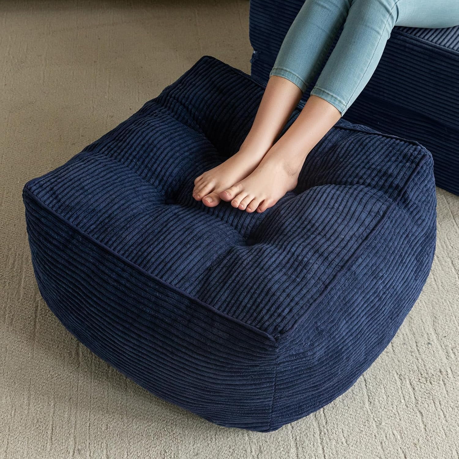 Corduroy Poufs with Foam Chunk Filling, Furry and Fluffy Pouf Foot ...