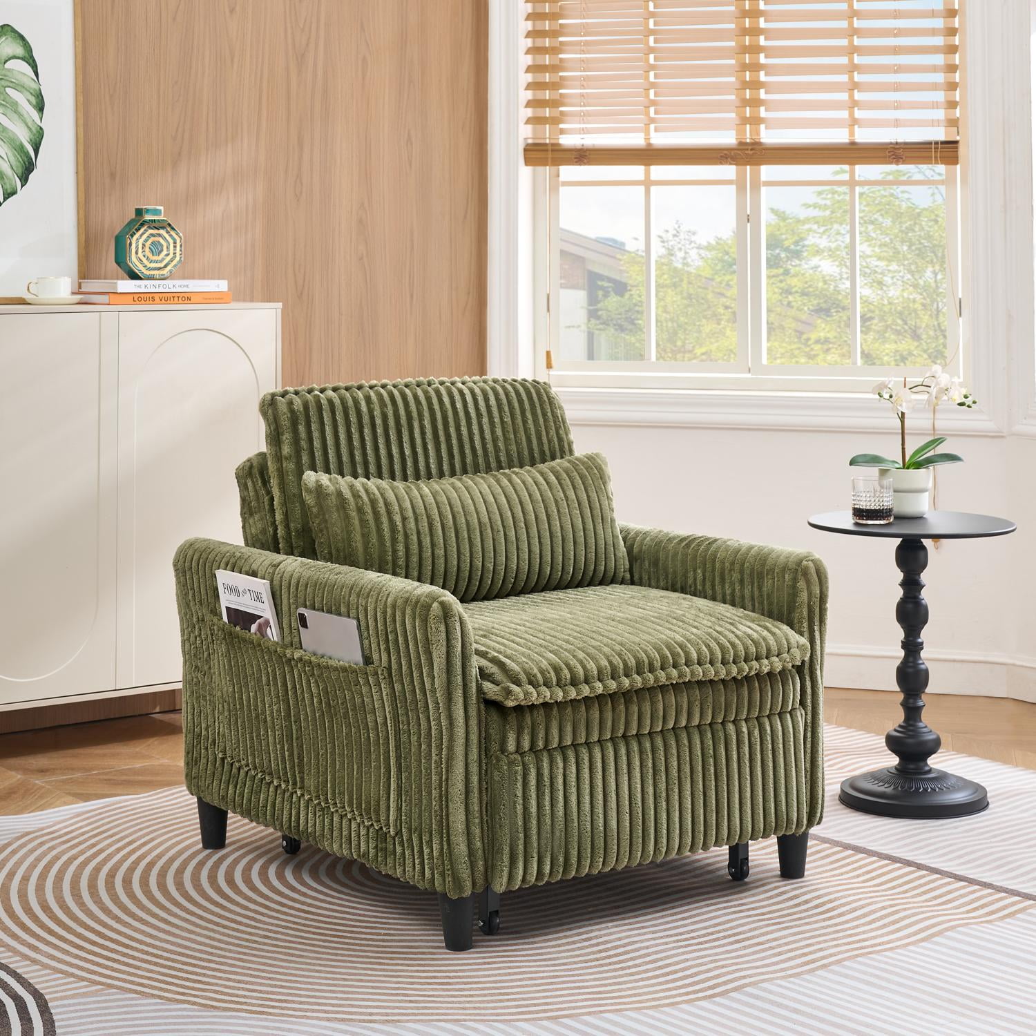 Corduroy Pull Out Sleeper Sofa Bed,Comfortable Chair With Side Pockets ...