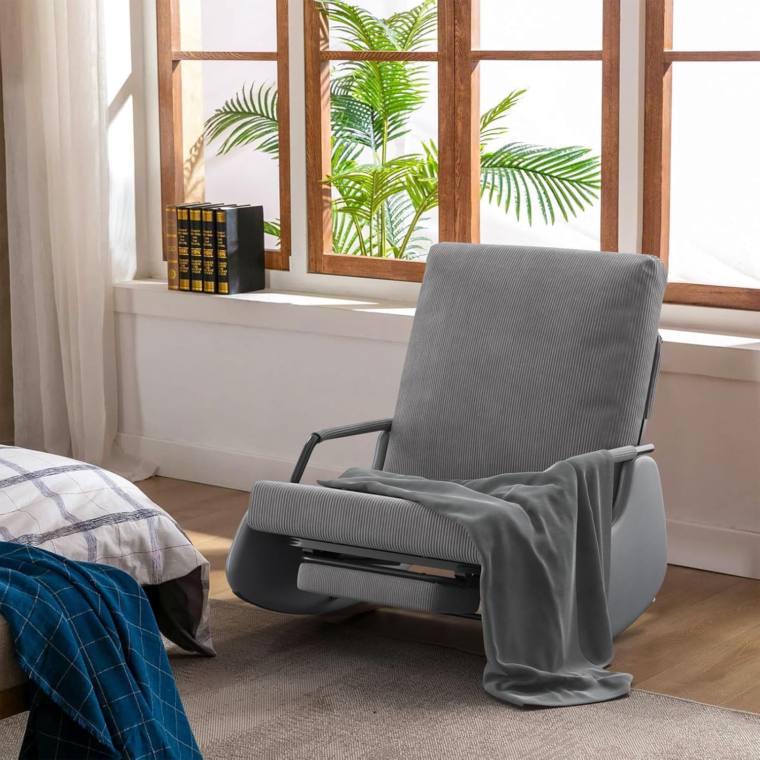 Corduroy Rocking Chair Nursery with Adjustable Backrest & Footrest ...