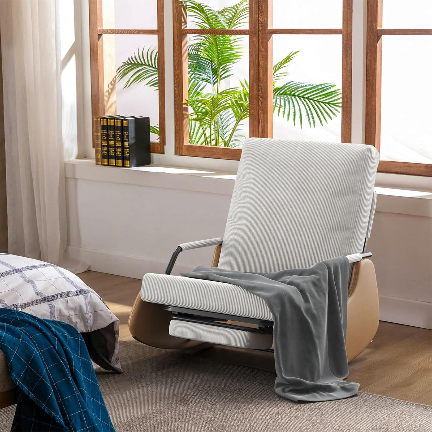 Corduroy Rocking Chair Nursery with Adjustable Backrest & Footrest ...