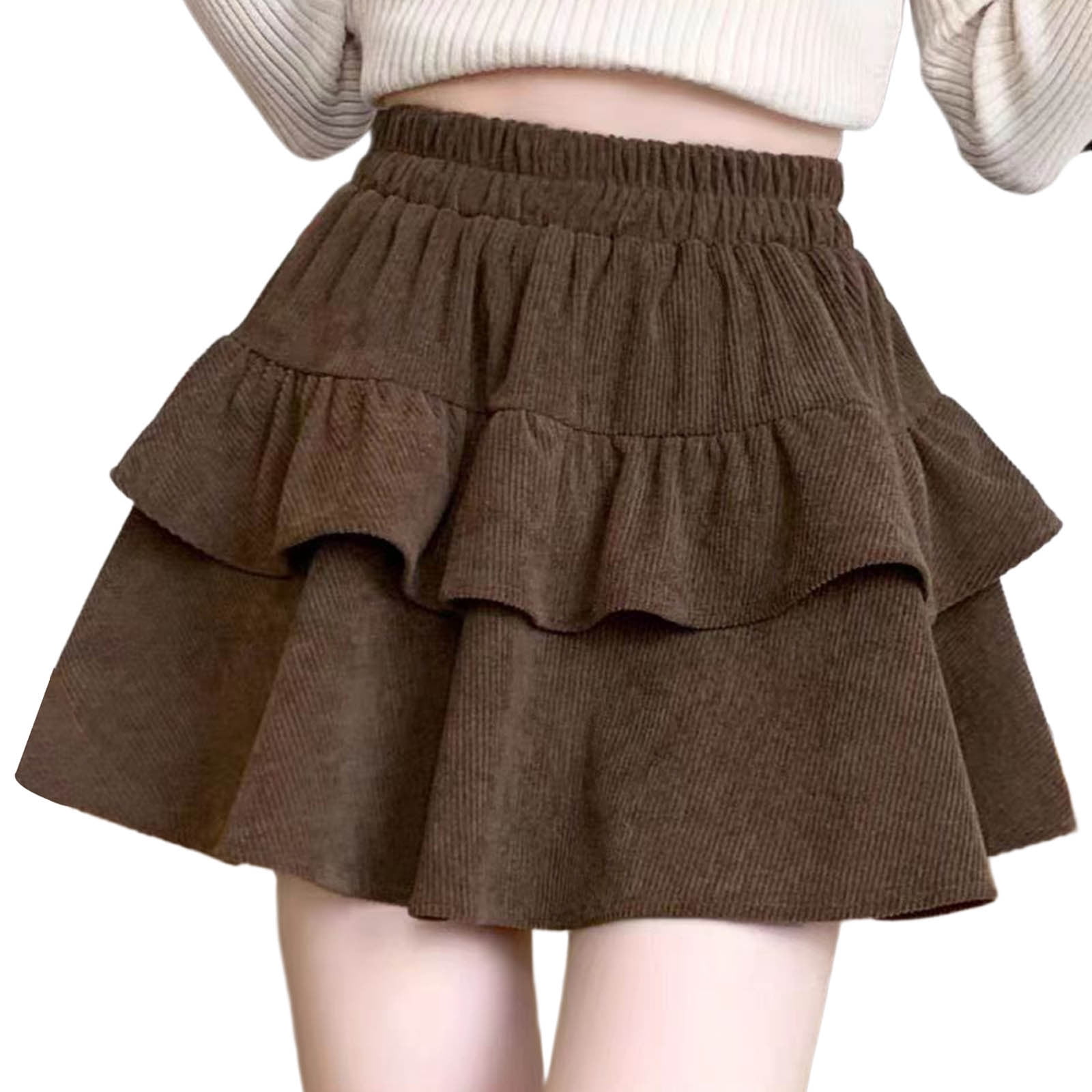 Corduroy Ruffle Skirt Women Bubble Skirt Y2k Mini Skirt with Shorts Puffy Skirt Preppy Clothes ...