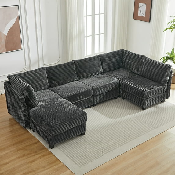 Corduroy Sectional Couch with Storage, U Shaped Sectional Sofa with ...