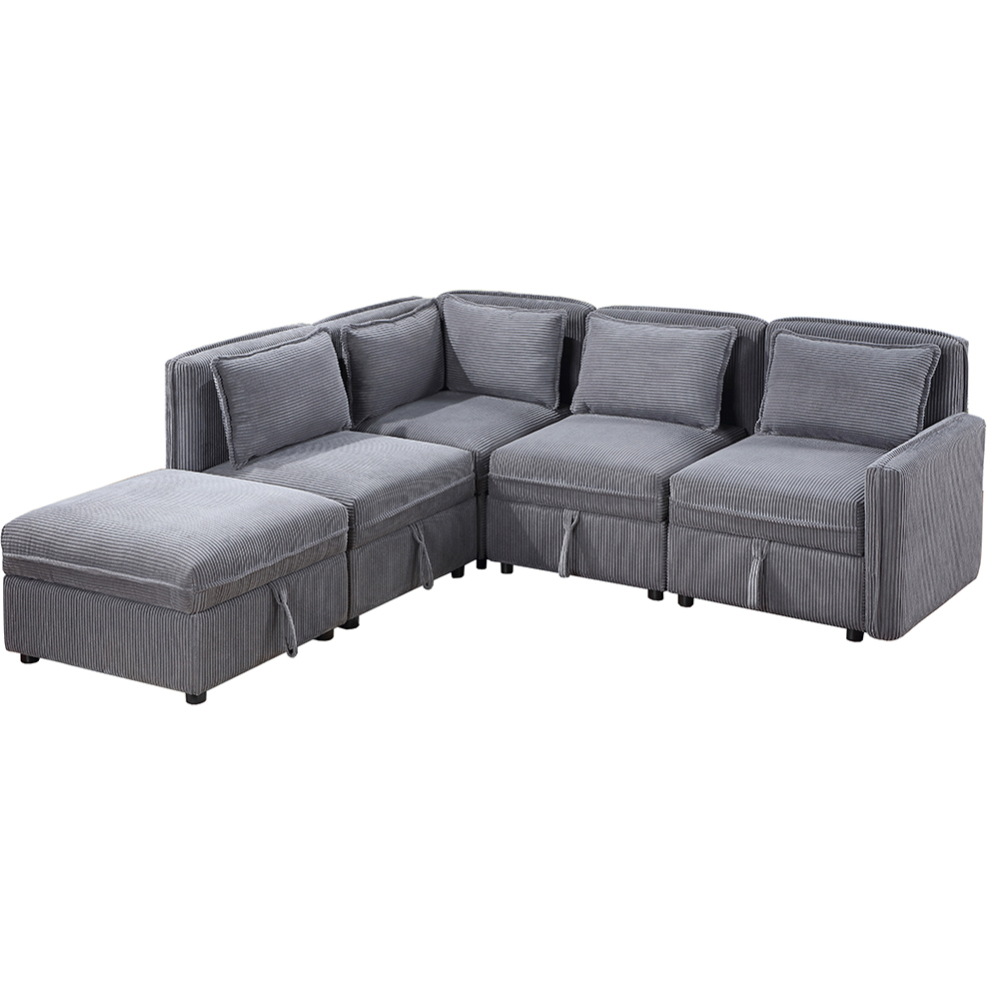 Corduroy Sectional Sofa Couch Set with Storage Space, L-Shaped Sofa Set ...