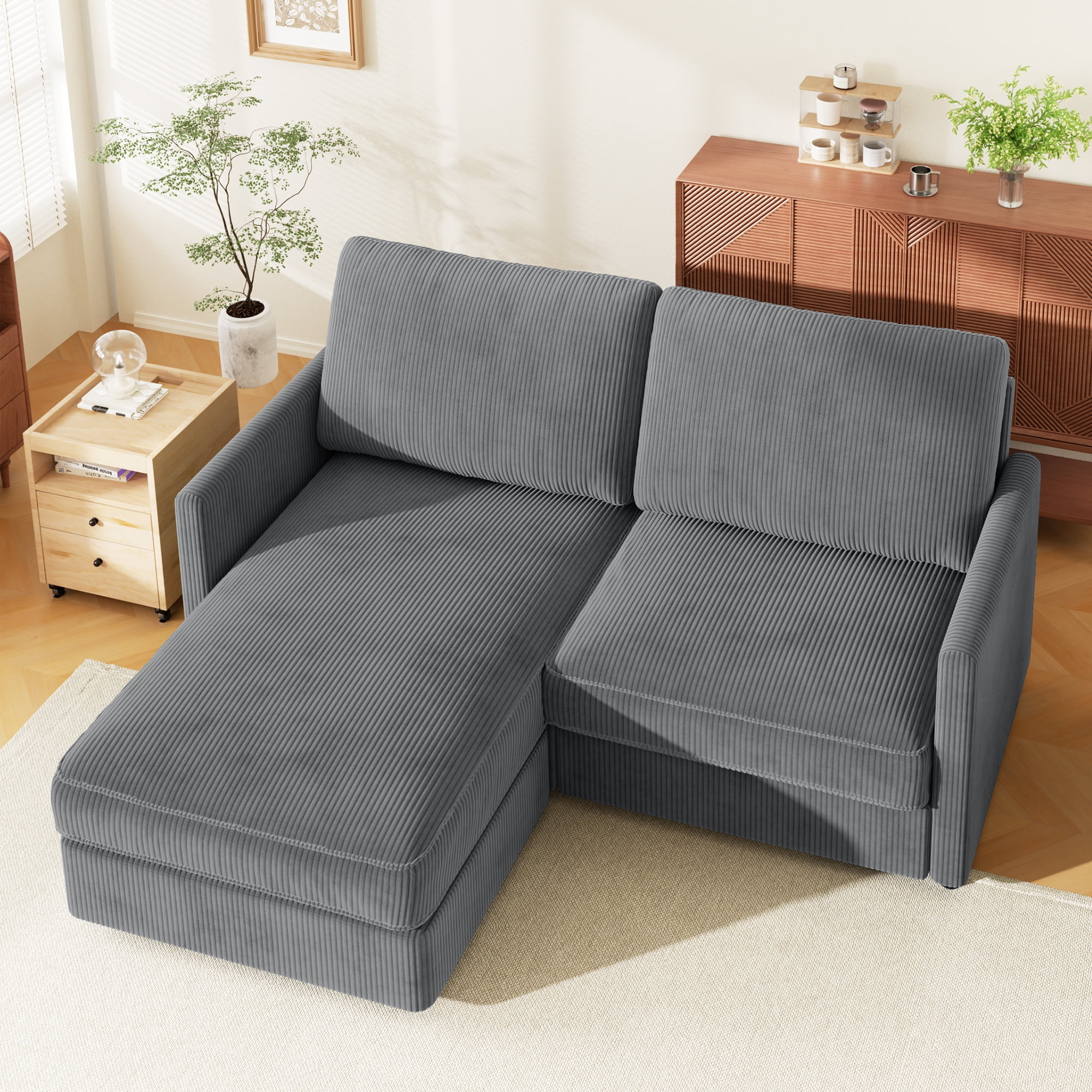 Corduroy Sectional Sofa,71” Neche L-Shaped Reversible Sectional Couch ...