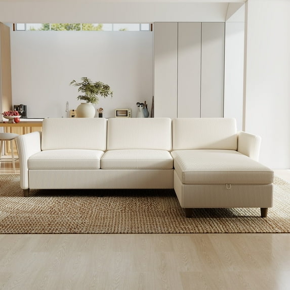 Corduroy Sectional Sofa with Side Pocket , 106.4" L-Shaped Couch with ...