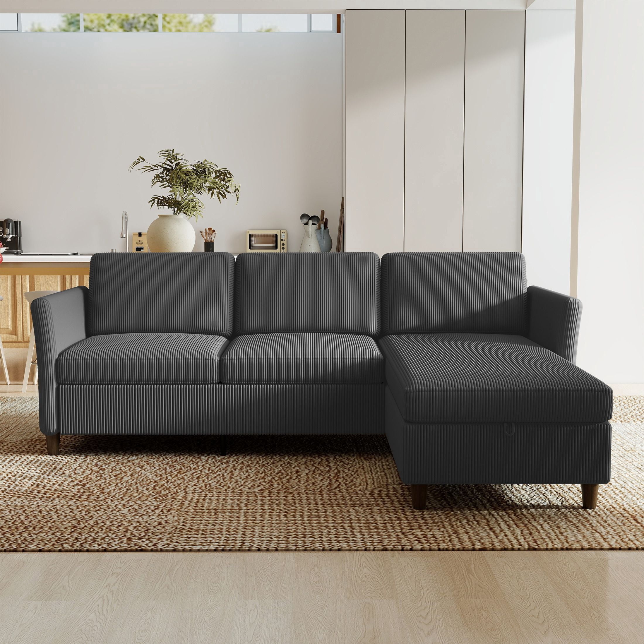 Corduroy Sectional Sofa with Side Pocket , 85" L-Shaped Couch with ...