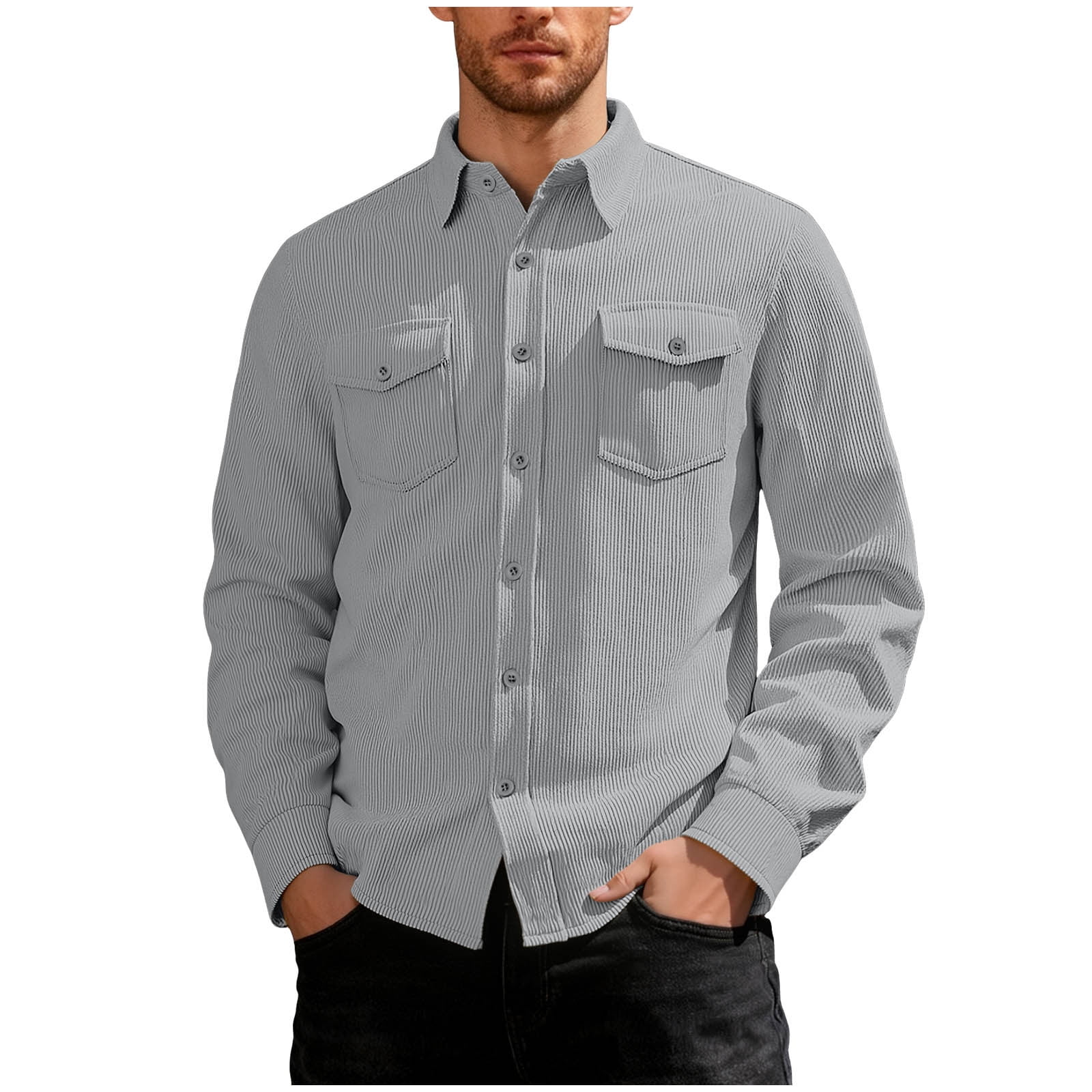 Corduroy-Shirt Jackets for Men with Pockets Fleece Lined Button-Down ...