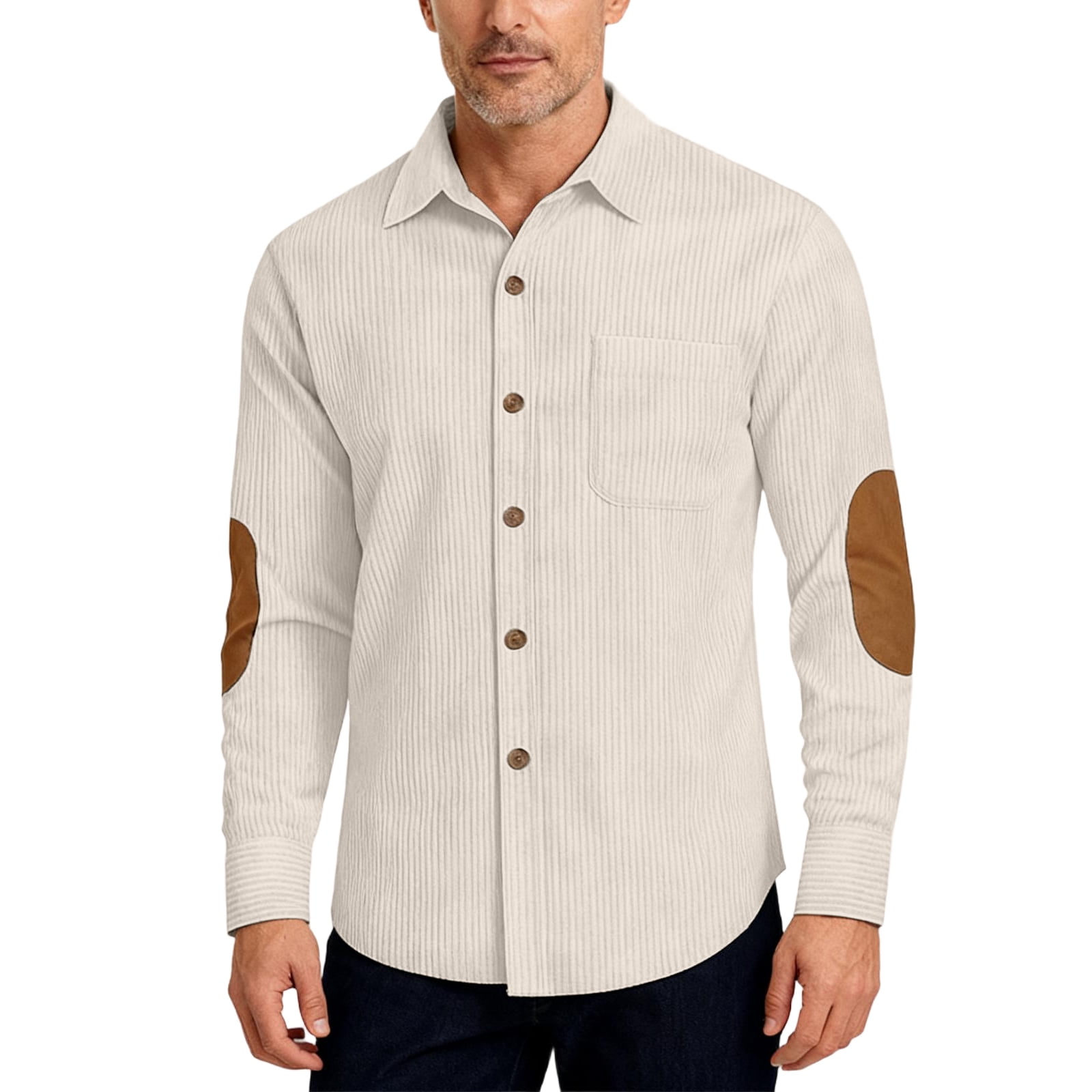 Corduroy Shirt Men Casual Long Sleeve Button-Down Shirt Spring Regular ...