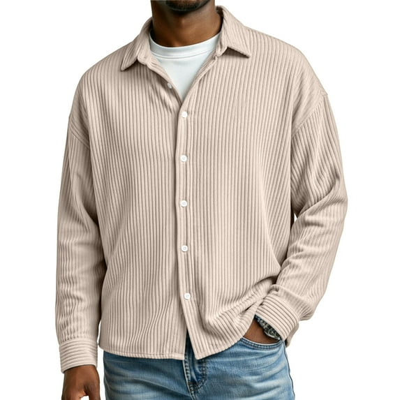 Corduroy Shirt Men Casual Solid Button Down Long Sleeve Dress Shirt ...