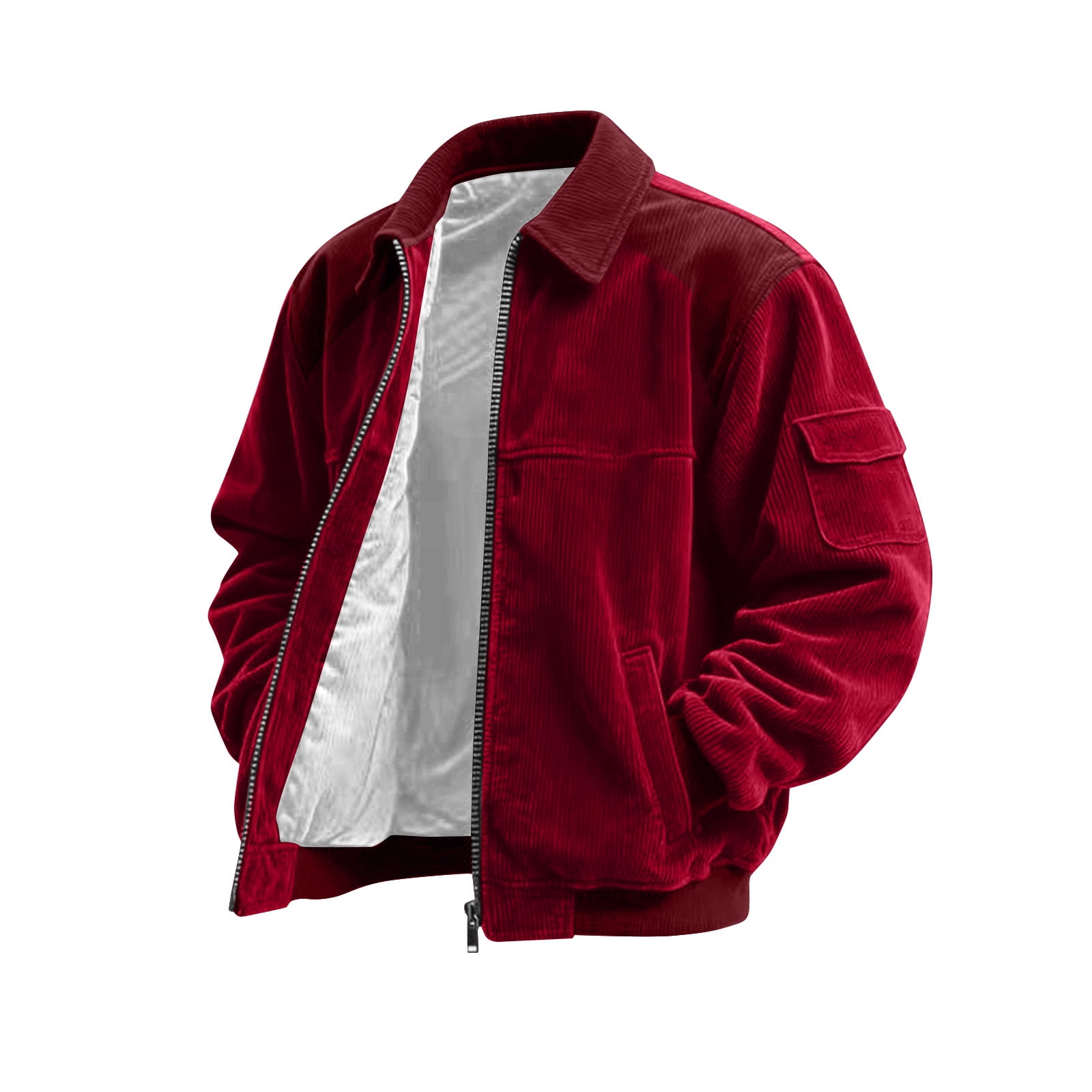 Corduroy Shirt Men Casual Zip Up Flannel Shirt Shackets Long Sleeve ...