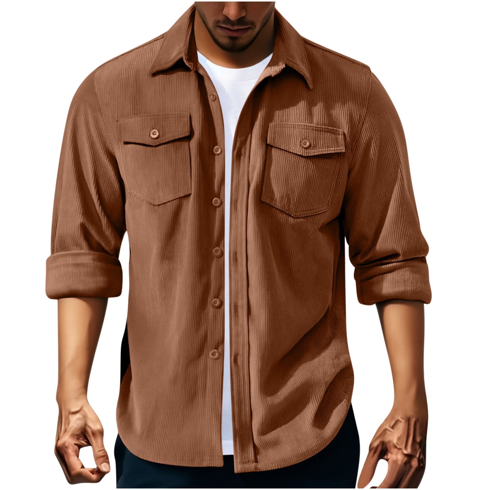 Corduroy-Shirts for Men with Pockets Long Sleeve Shackets Shirt Mens ...