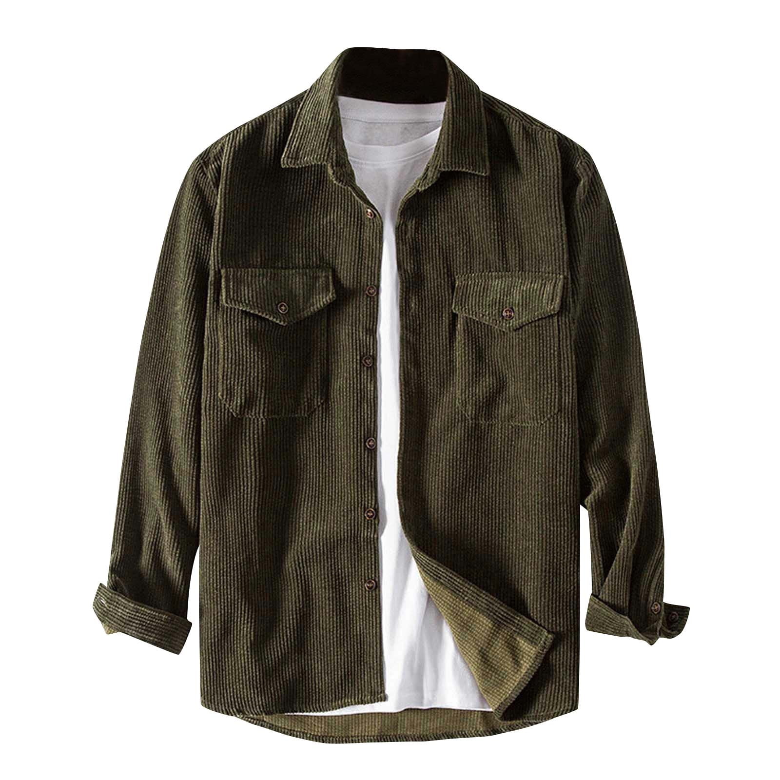 Corduroy-Shirts for Men with Pockets and Collared Long Sleeve Shackets ...