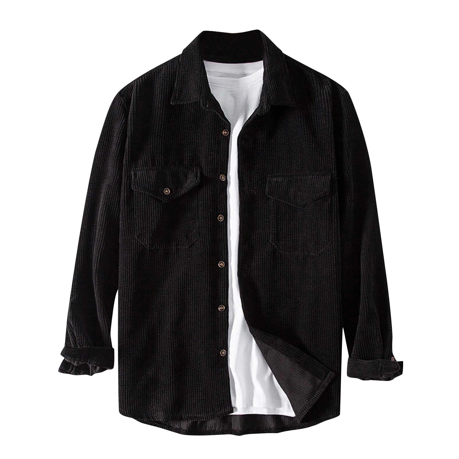 Corduroy-Shirts for Men with Pockets and Collared Long Sleeve Shackets ...
