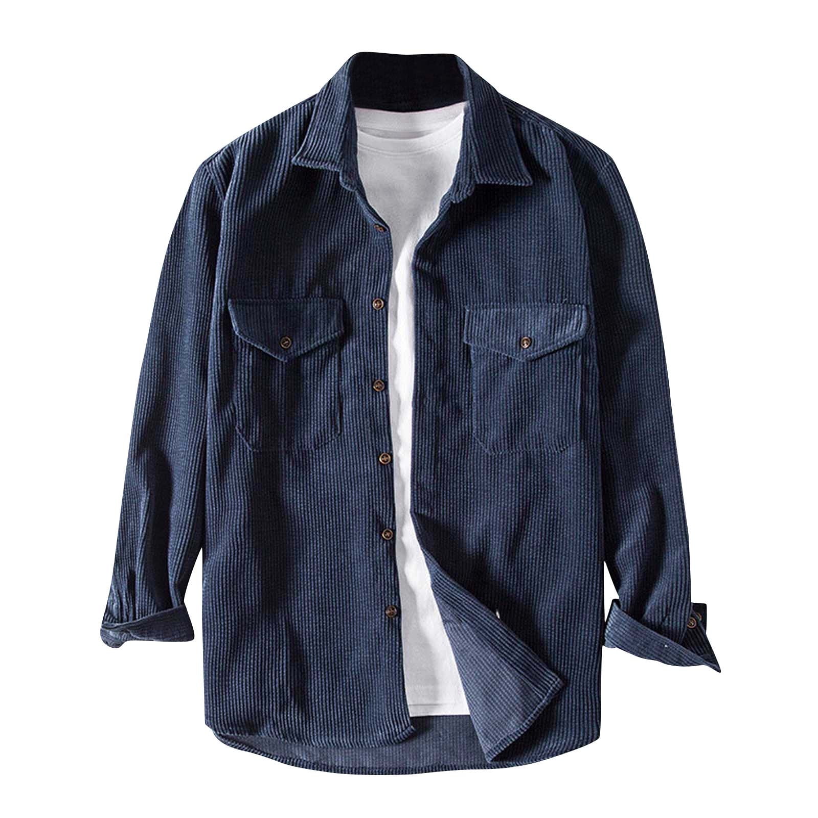 Corduroy-Shirts for Men with Pockets and Collared Long Sleeve Shackets ...