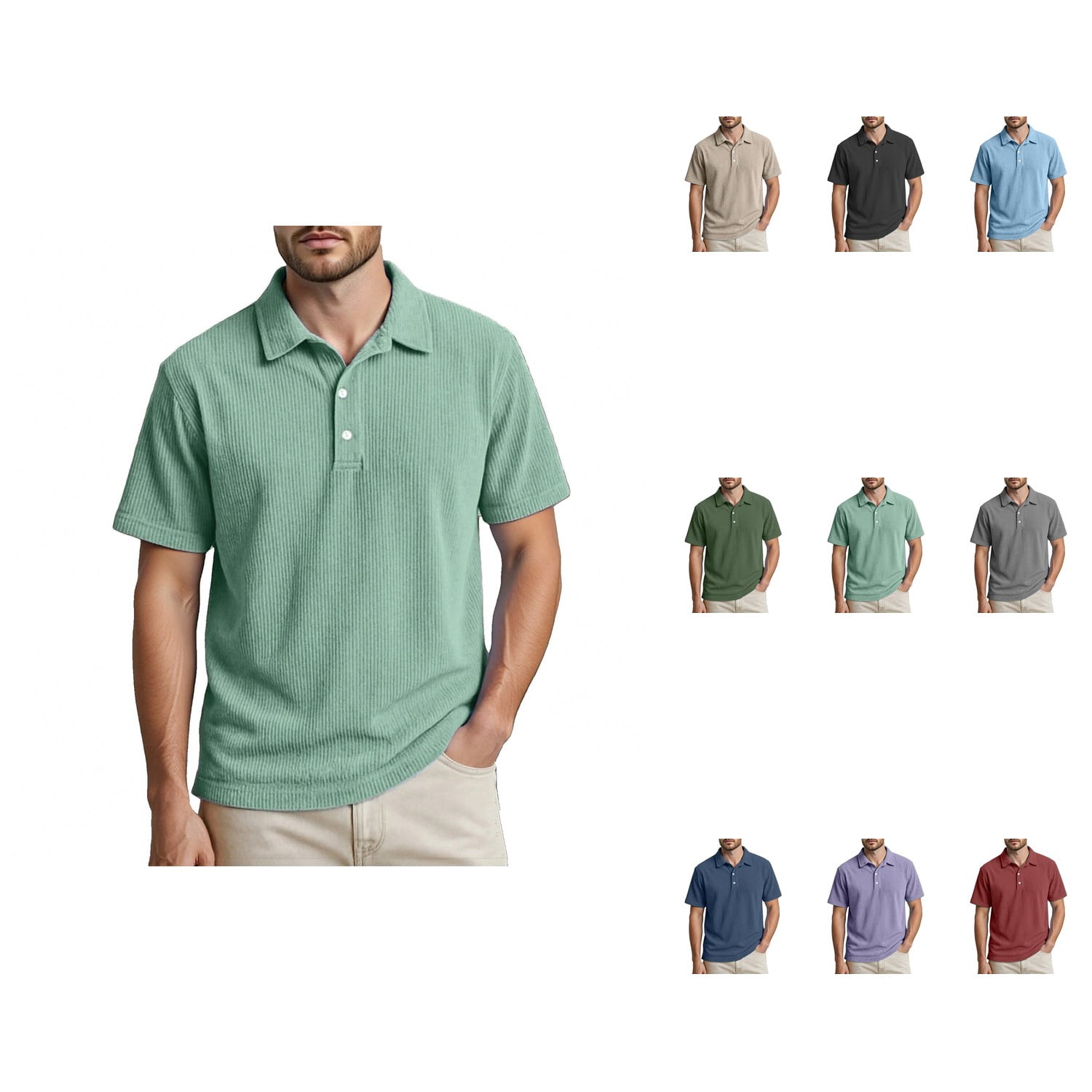 Corduroy Short Sleeve Shirt Casual Turn Down Collar Solid Color Top ...